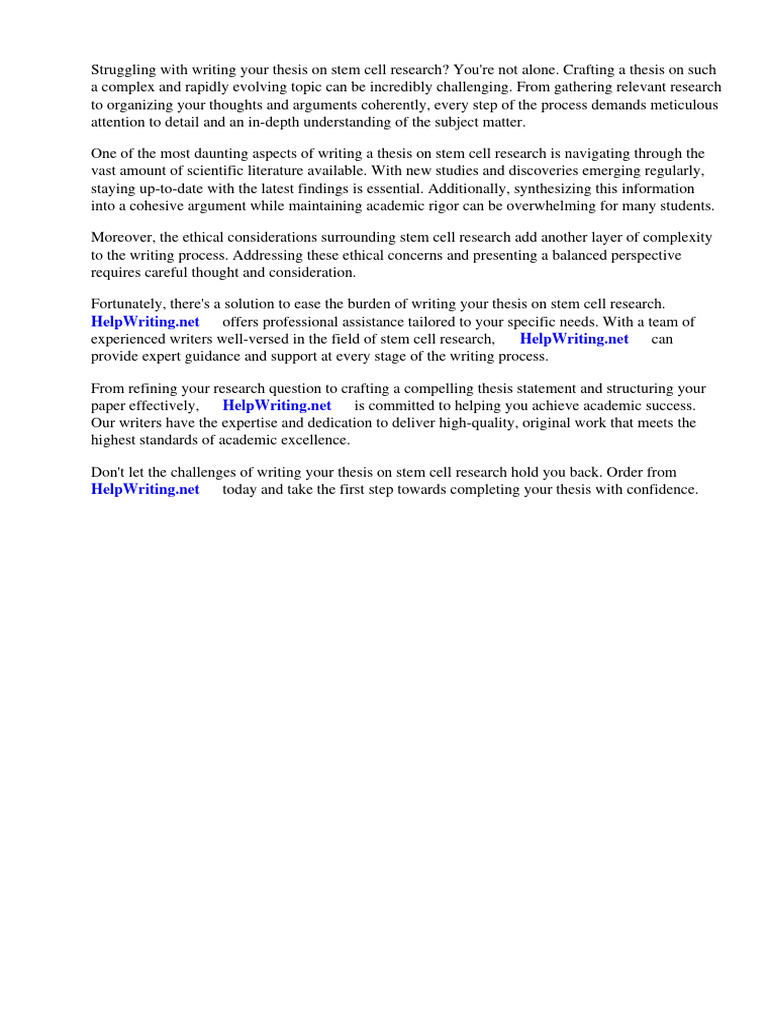 Thesis On Stem Cell Research Paper | PDF | Stem Cell | Hematopoietic ...