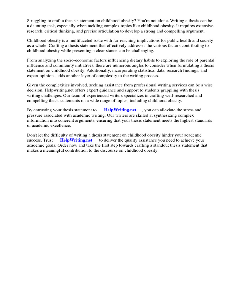 Thesis Statement Examples On Childhood Obesity | PDF | Obesity ...