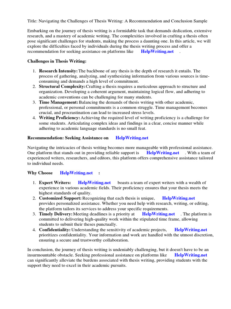 Thesis Recommendation and Conclusion Sample | PDF