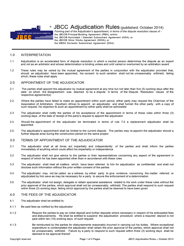 JBCC Adjudication Rules Edition October 2014 | PDF