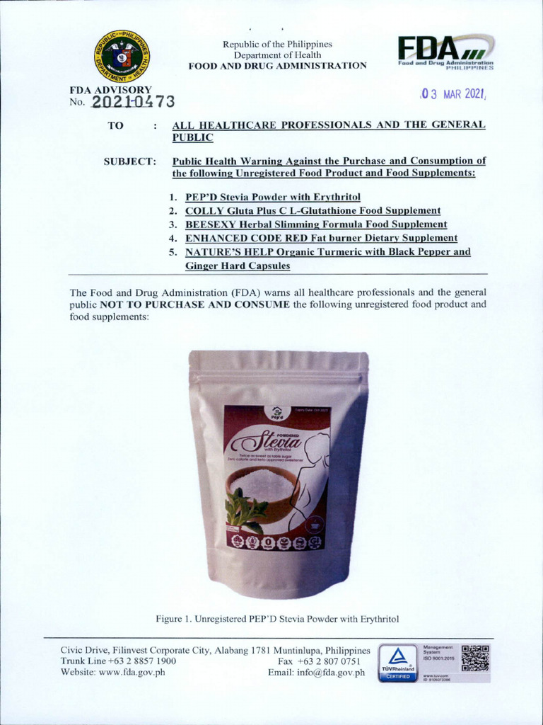 FDA Advisory No.2021 0473 | PDF