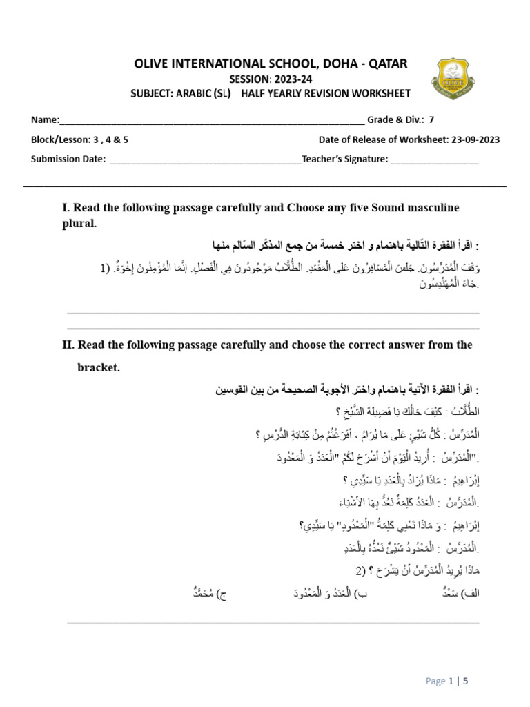 Hy Revision Worksheet Grade - 7 | PDF