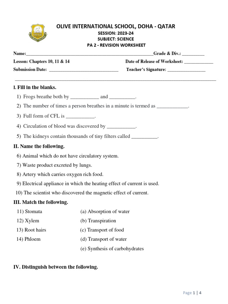 Grade 7 SCI-PA2 - Revision WS | PDF | Blood | Red Blood Cell