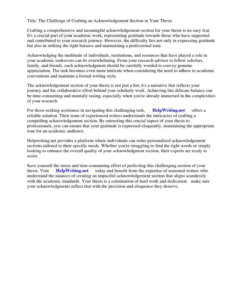 Acknowledgement Section Thesis Sample | PDF | Thesis | Gratitude