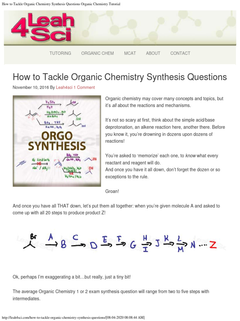 How To Tackle Organic Chemistry Synthesis Questions Organic Chemistry ...