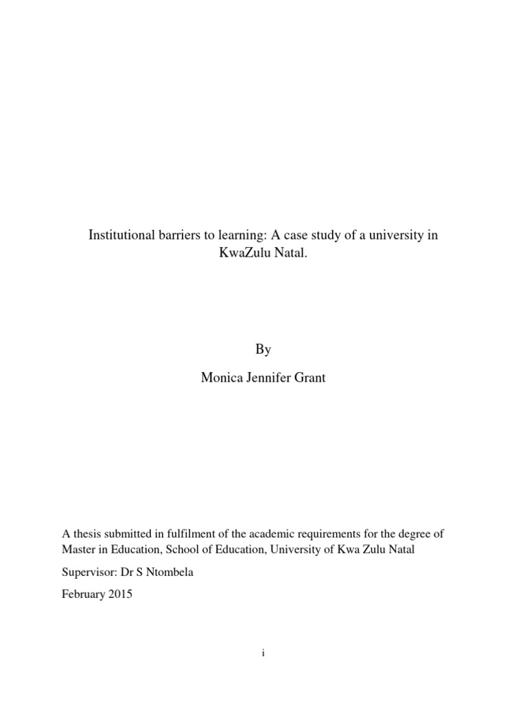 Institutional Barriers To Learning - UKZN | PDF | Disability | Methodology