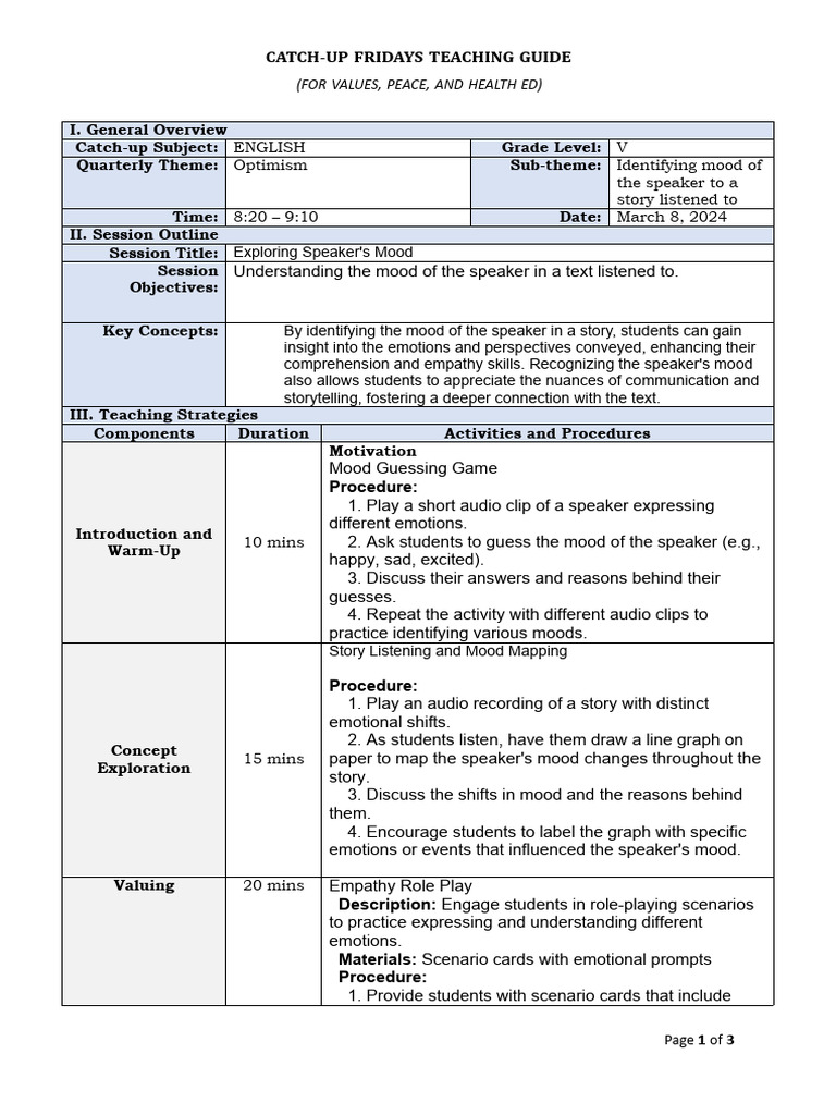 GRADE5-ENGLISH - CATCH-UP FRIDAY - Mar 8, 2024 | PDF