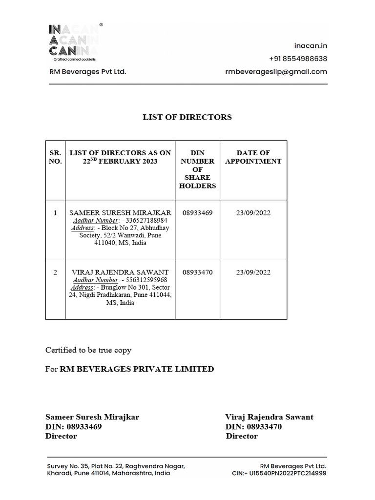 List of Directors | PDF