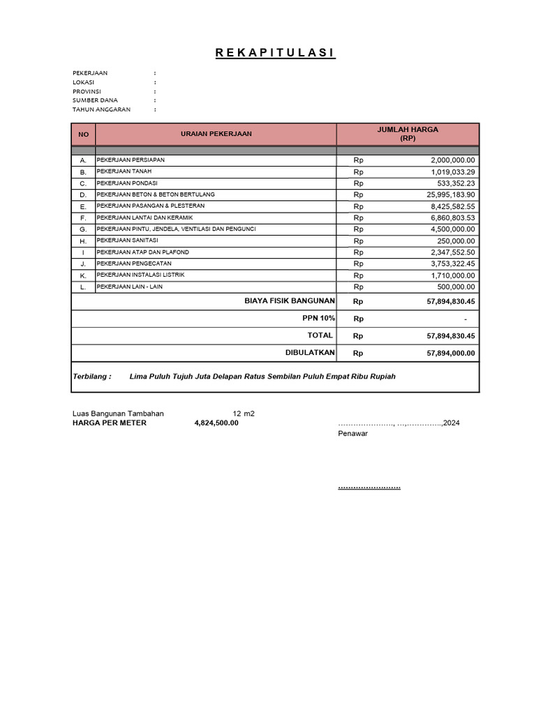 Rekap 1 Lantai Dengan Dak Beton | PDF