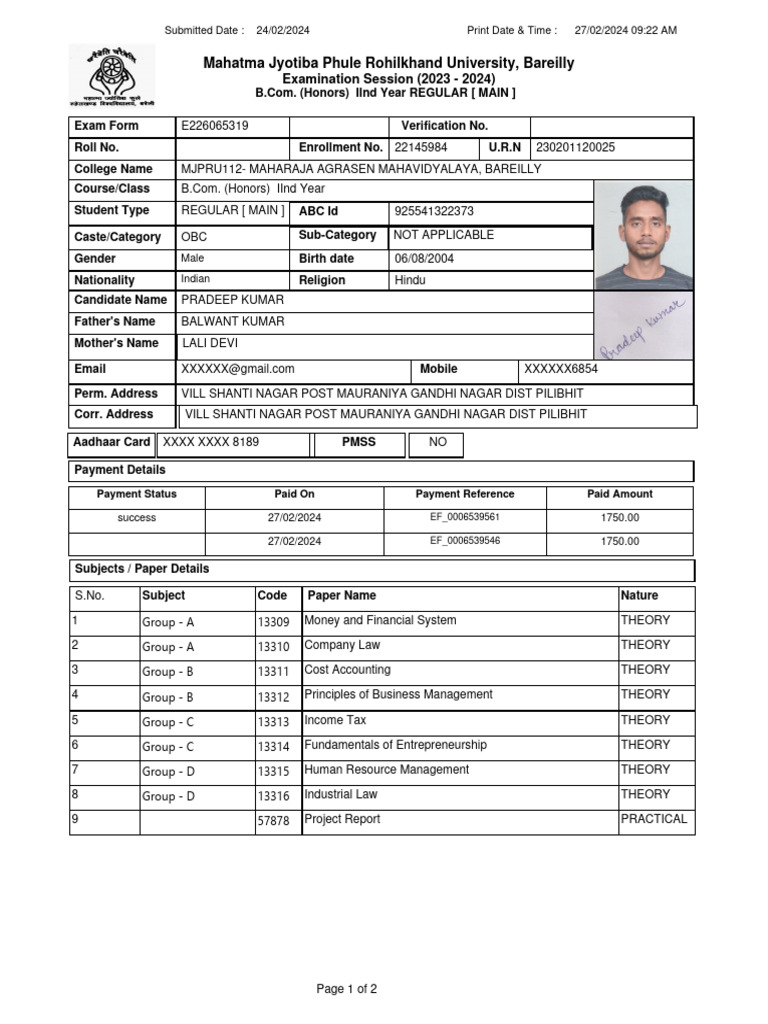 Examination Enrollment | PDF