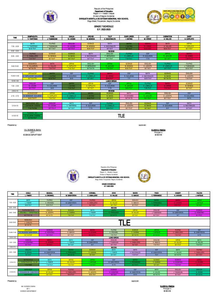 Jhs Teachers Schedule Sy 22 23 | PDF | Jewellery Components | Gemstone