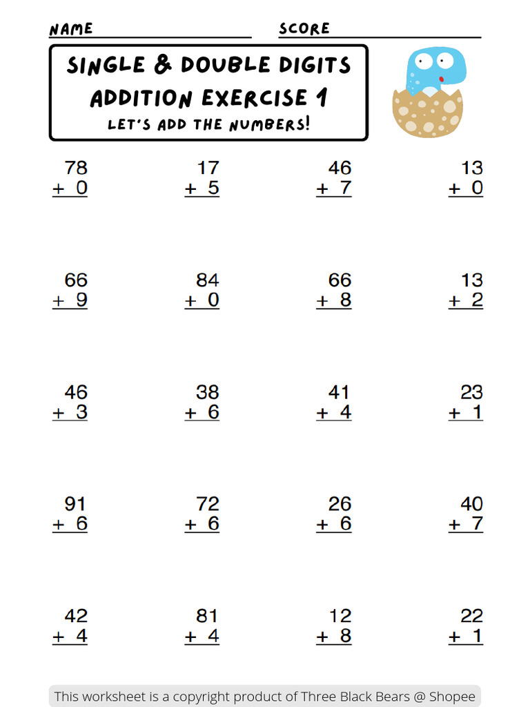 1&2 Digits Addition | PDF