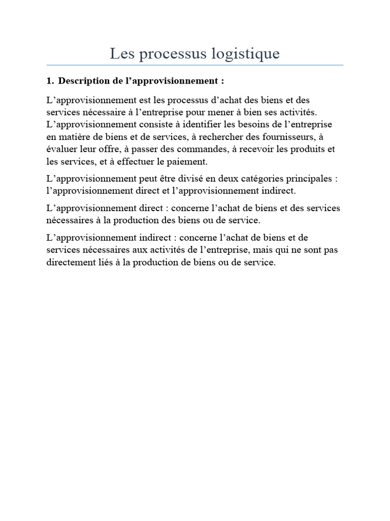 Les Processus Logistiques | PDF