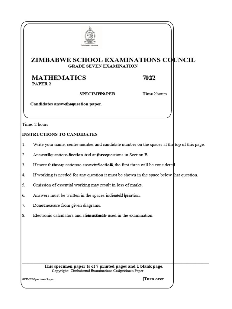 Maths Gr7 Paper 2 Specimen 2020 | PDF | Mathematics