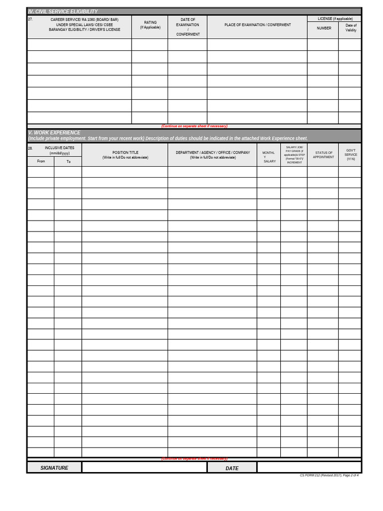 PDF CSC Personal Data Sheet PDS 2017 Page2 | PDF