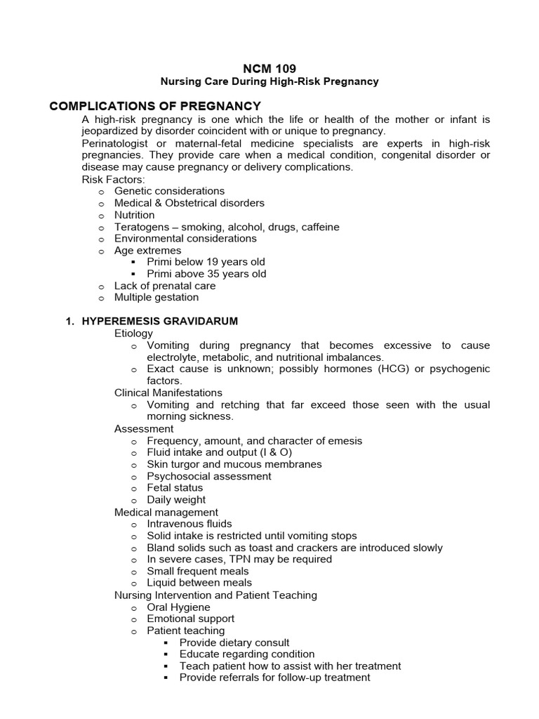 NCM 109 High Risk Pregnancy | PDF | Pregnancy | Anemia