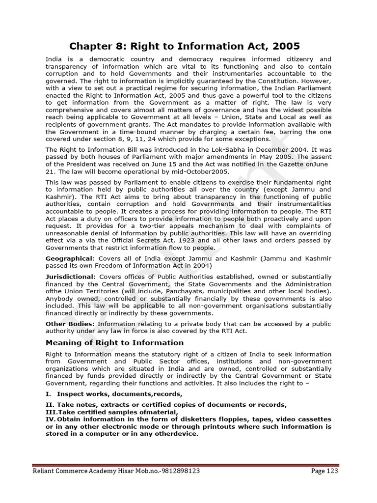 Right To Information Act, 2005 | PDF