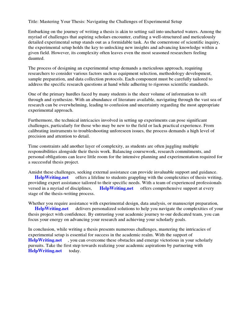 Experimental Setup Thesis | PDF