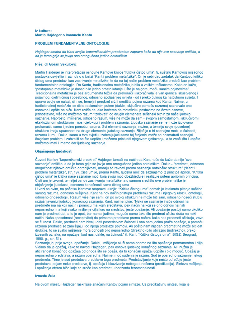 Hajdeger Kant | PDF