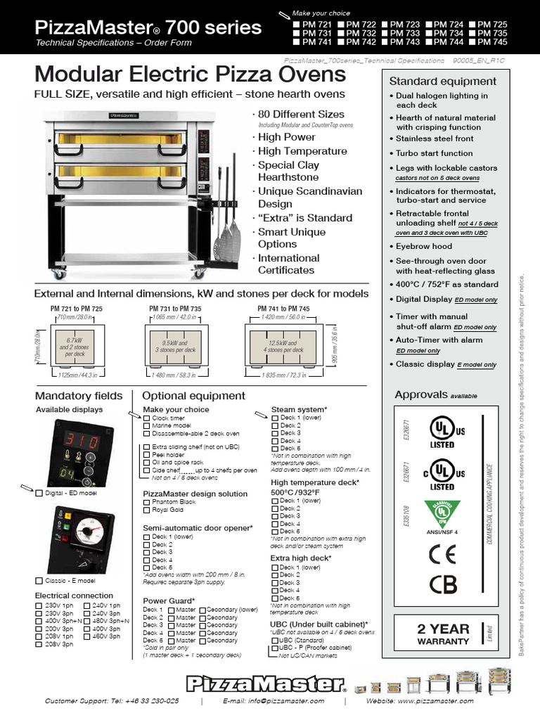 PizzaMaster 700 Series Technical Spec Sheet | PDF
