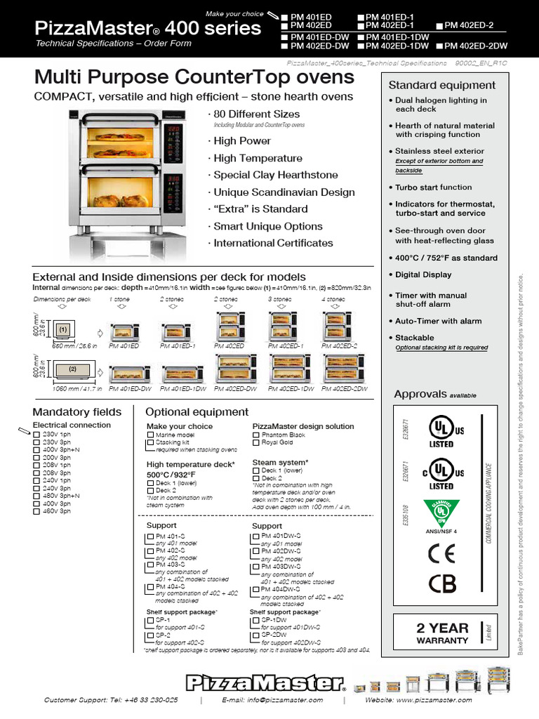 PizzaMaster 400 Series Technical Spec Sheet | PDF | Automotive Technologies | Wheeled Vehicles