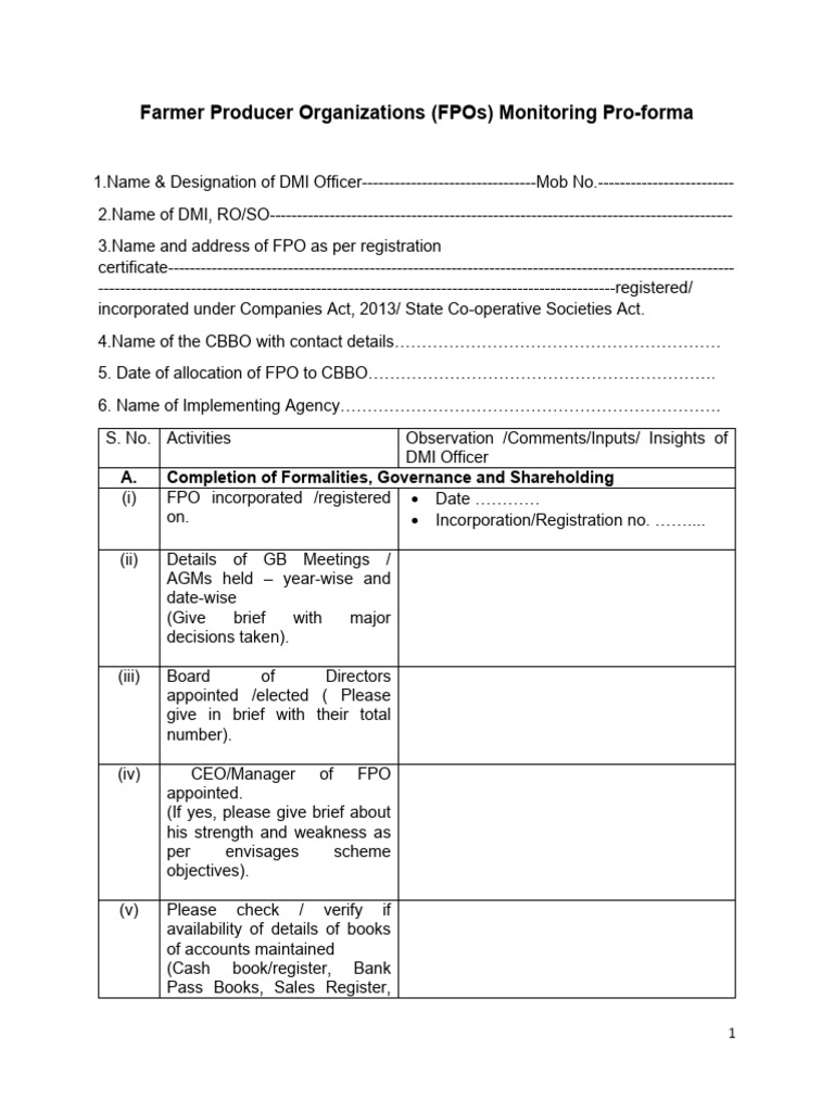 FPOs Monitoring Pro-Forma | PDF