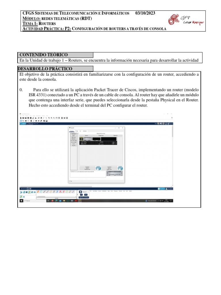 P2 PEREZVARELA - JOSEMANUEL Configuración Router - 2 | PDF | Enrutador (Computación) | Dirección IP