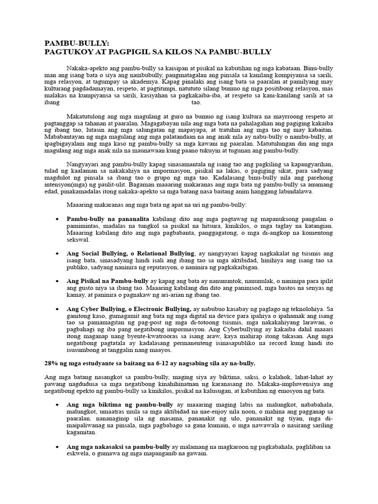 Pambubully at Kung Paano Ang Dapat Gawin | PDF