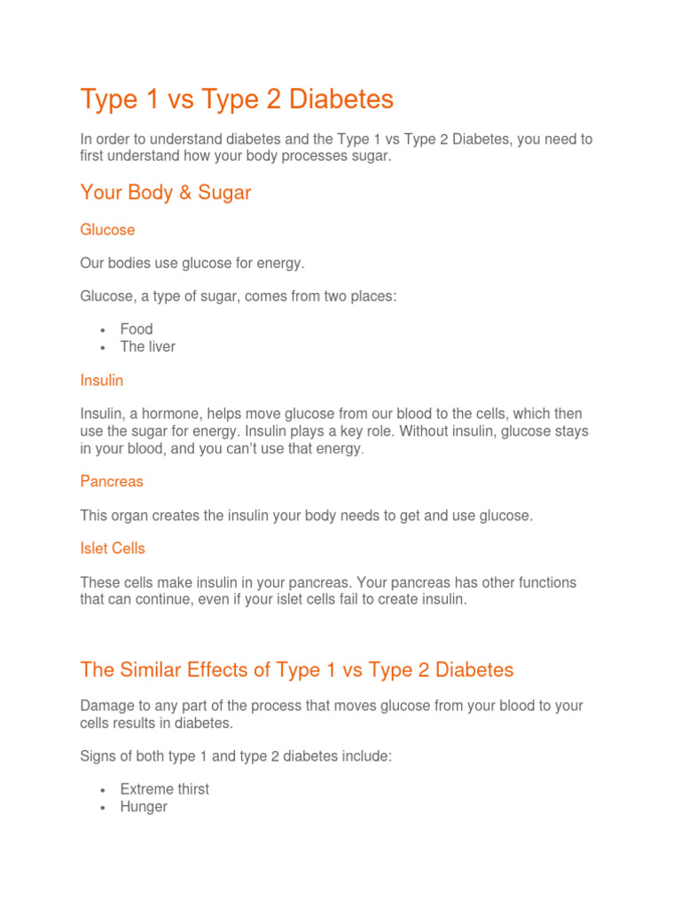 Type 1 Vs Type 2 Diabetes | Download Free PDF | Pancreas | Autoimmune ...