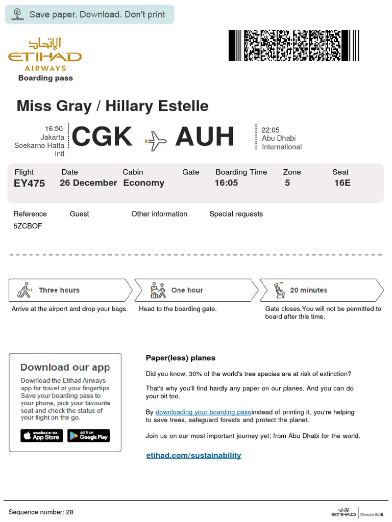 Your Boarding Pass To Zurich - ETIHAD AIRWAYS | PDF | Transport | Aviation