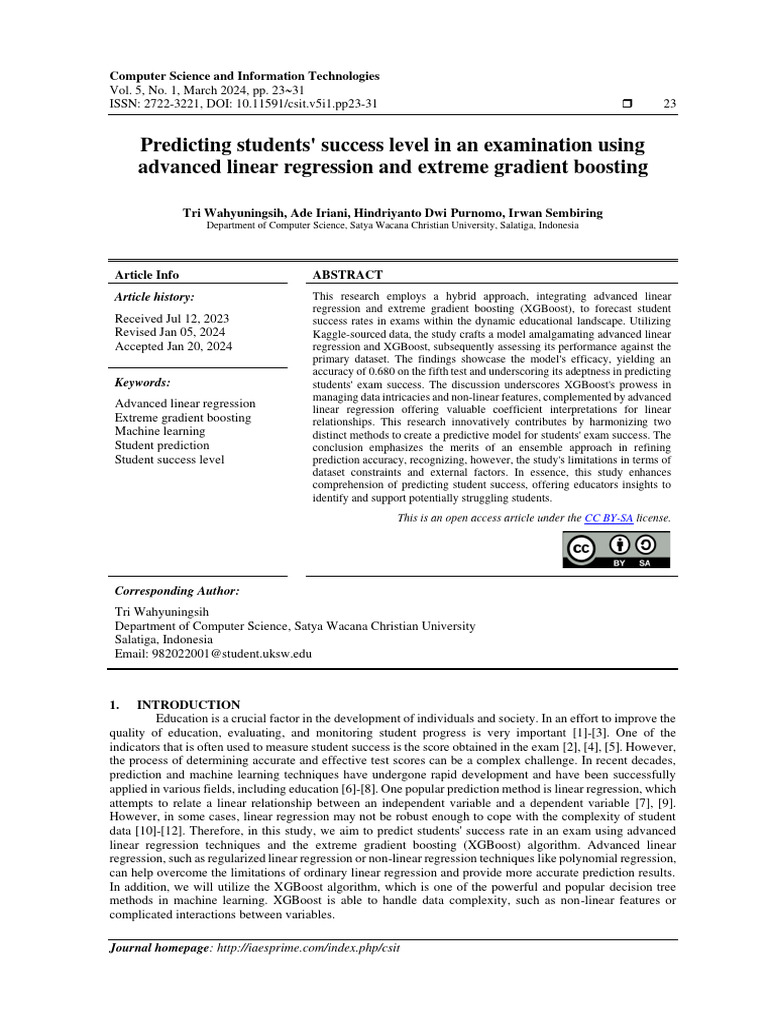 Predicting Students' Success Level in An Examination Using Advanced ... Predicting Students' Success Level in An Examination Using Advanced ...