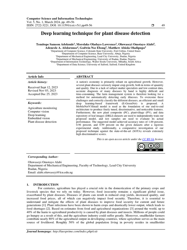 Deep Learning Technique For Plant Disease Detection | Download Free PDF | Food Security | Deep ...