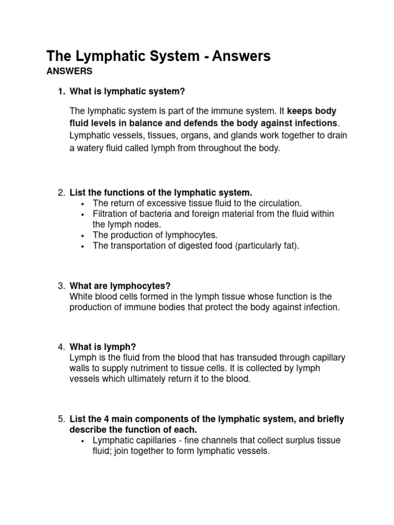 The Lymphatic System SEQ with answers | PDF