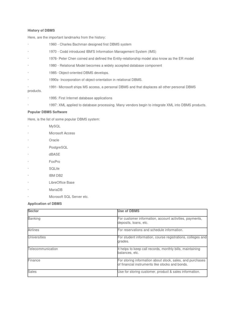 History of DBMS | PDF | Databases | Relational Database