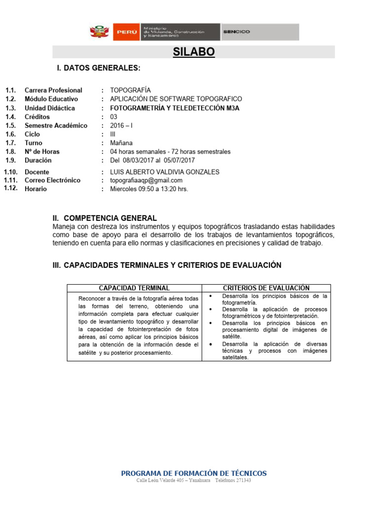 Fotogrametria M3A Formato Silabo Alumno T3 Manana | PDF