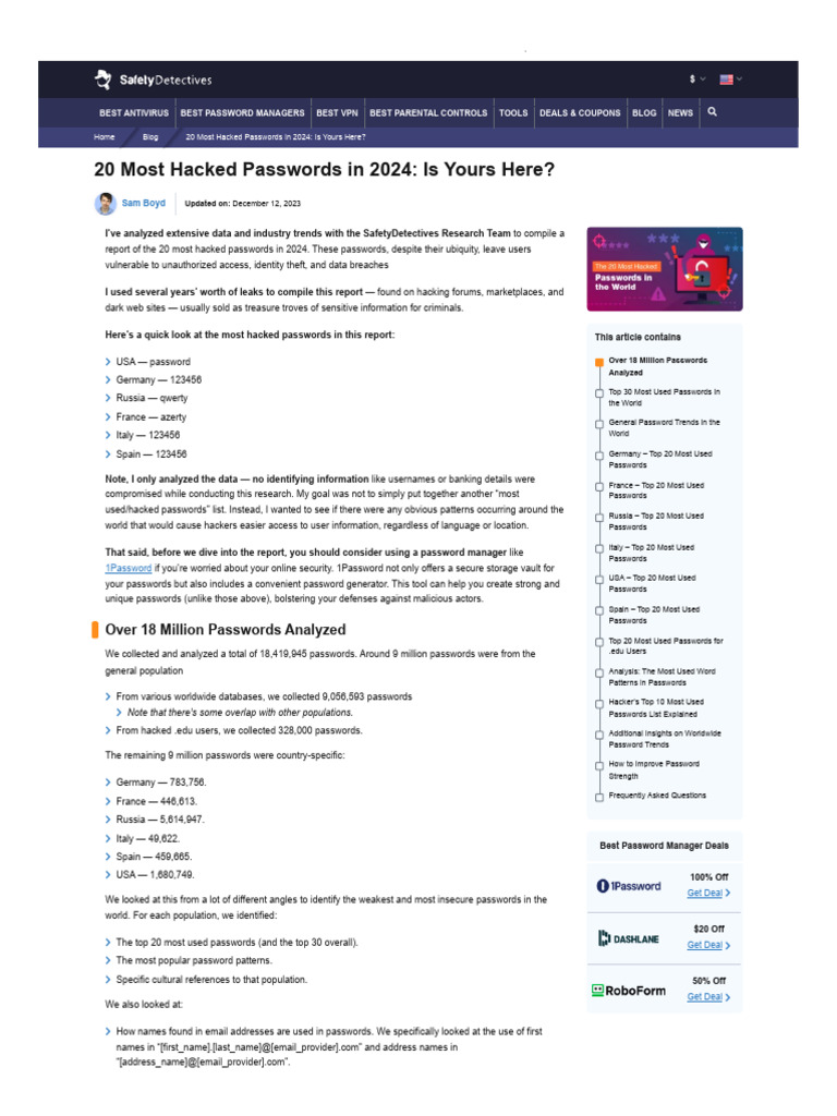 20 Most Hacked Passwords in 2024 | PDF | Password | Security