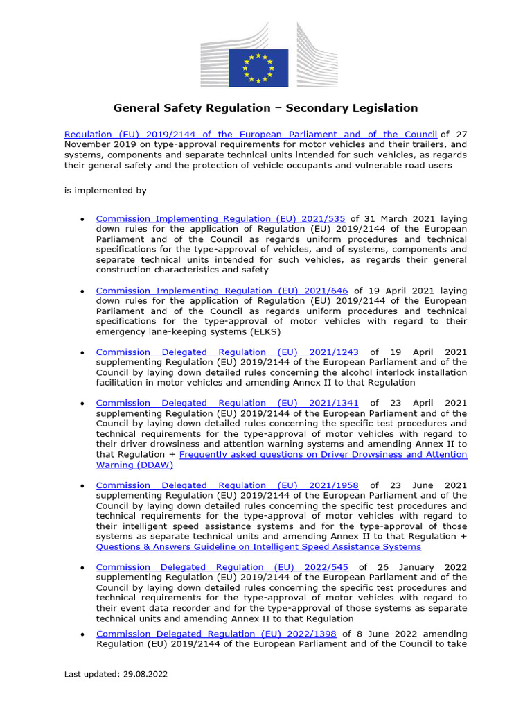 EU Vehicle Safety Regulations 2022 | PDF | European Union | Regulation