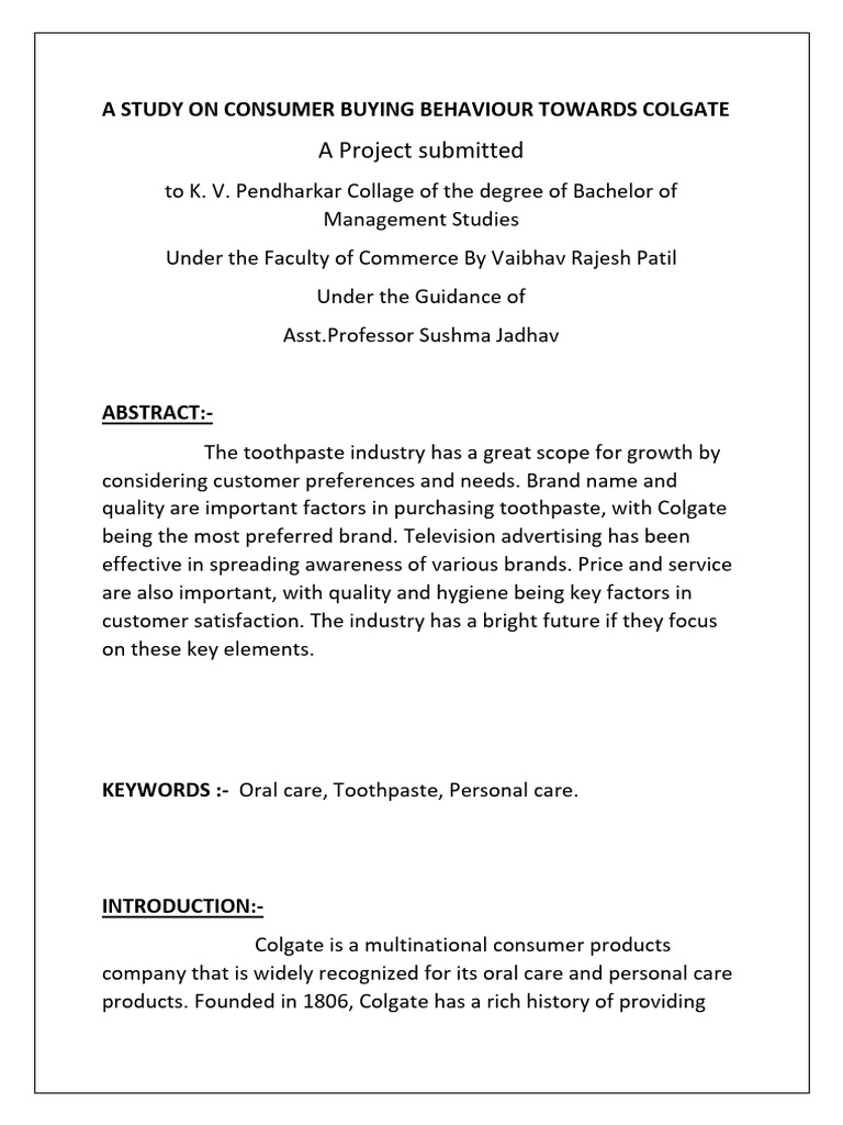 A Study On Consumer Buying Behaviour Towards Colgate | PDF | Brand ...