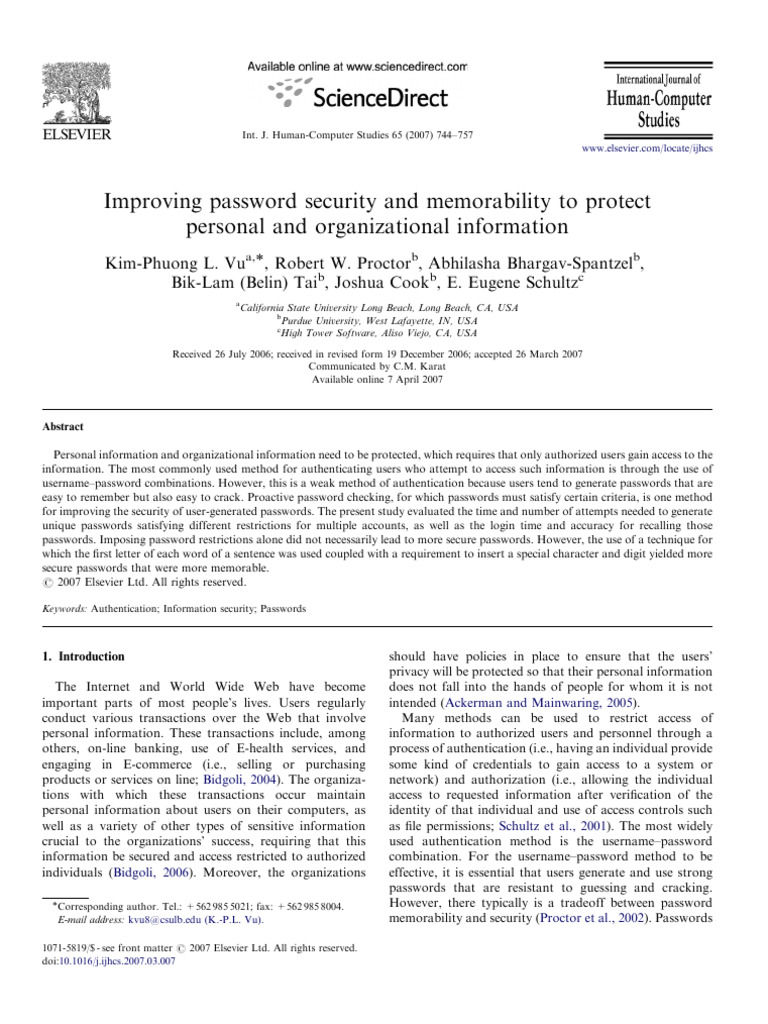 Improving Password Security and Memorability To Protect | PDF | Password | User (Computing)
