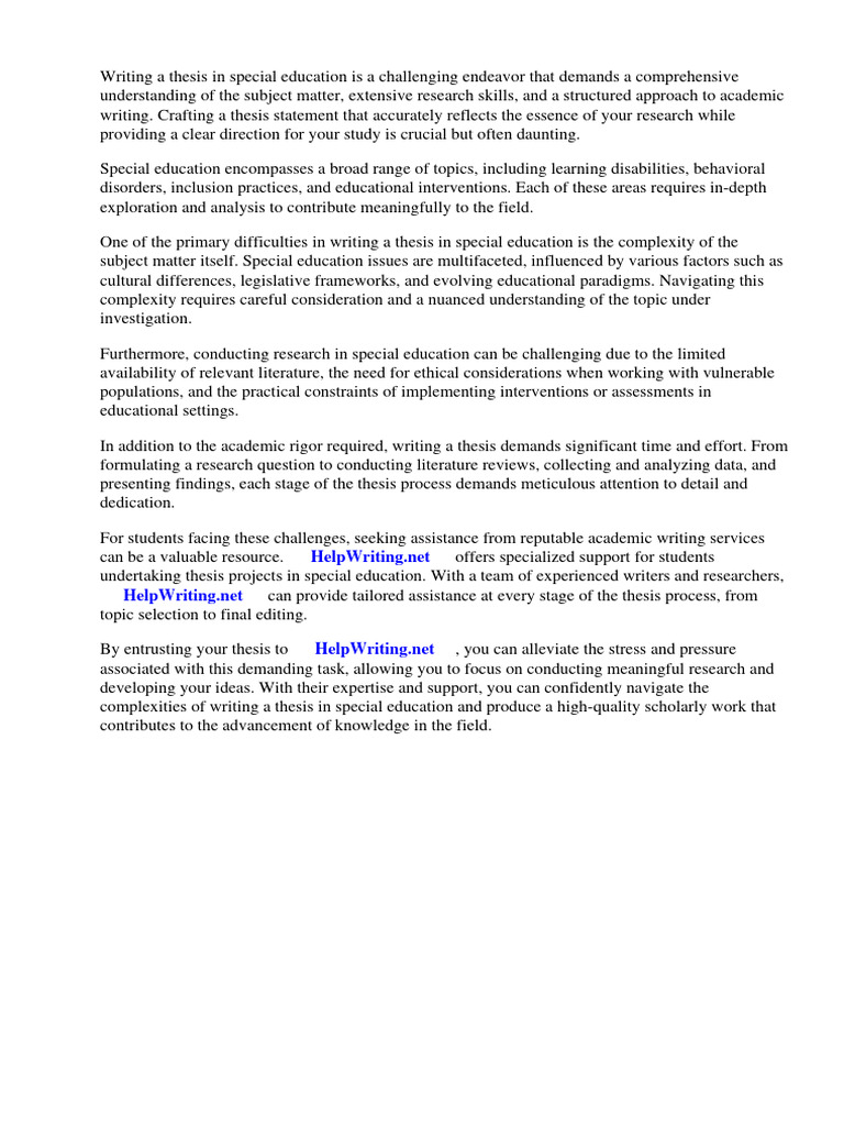 Special Education Thesis Statement | PDF