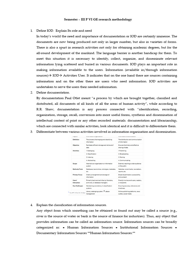 Question Bank Sem III P VI Research Methodology | PDF