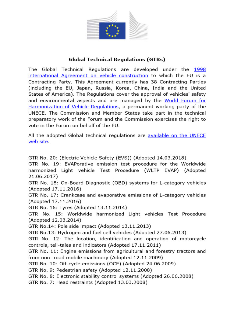 Global Technical Regulations | PDF | Transport | Vehicles