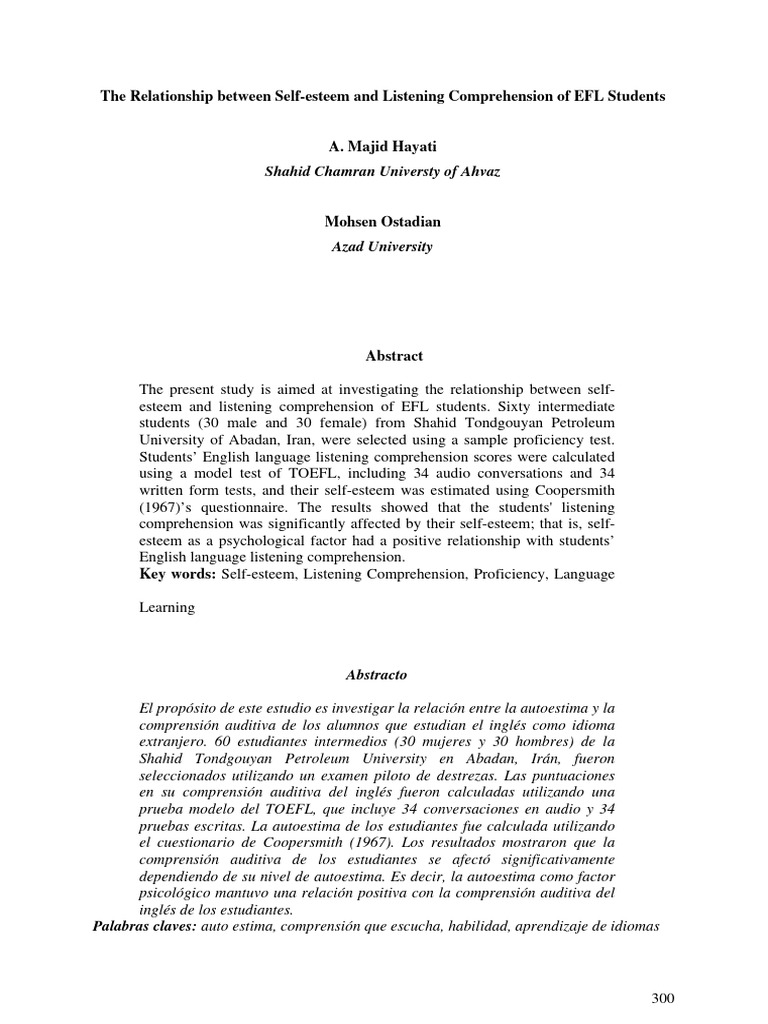 The Relationship Between Self-Esteem and Listening Comprehension of ESL ...