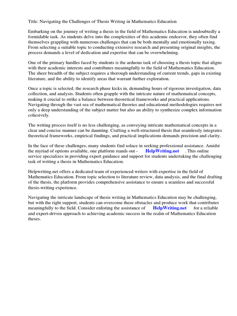 Thesis Topics Mathematics Education | PDF | Thesis | Mathematics
