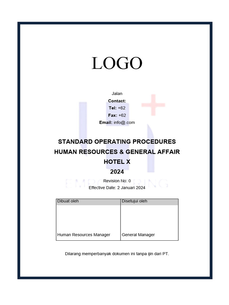 Hotel X HR Standard Operating Procedures | PDF | Business