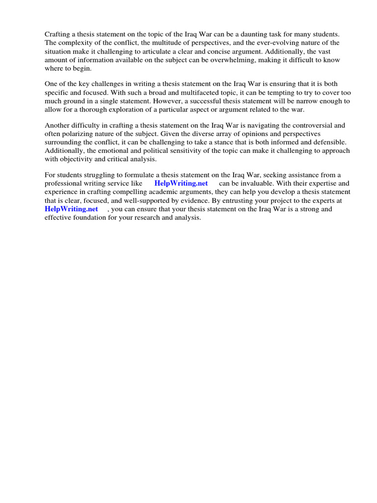 Thesis Statement Guide: Iraq War Analysis | PDF | Iraq | 2003 Invasion ...