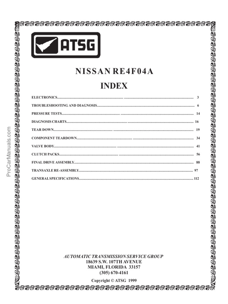 Nissan Re4f04a Atsg Automatic Transmission Service Group | PDF