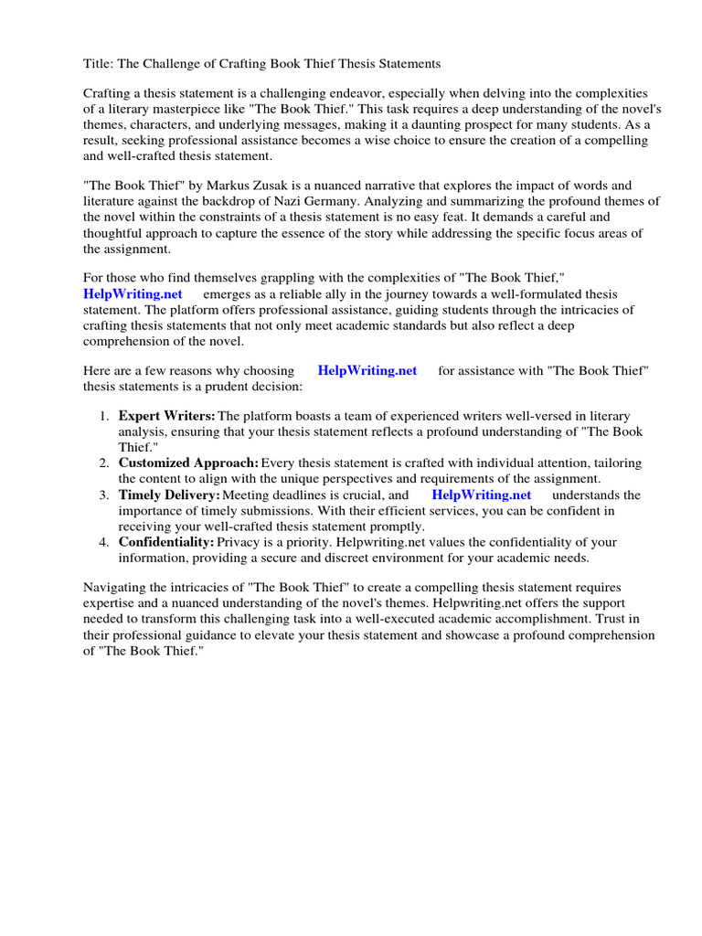 Book Thief Thesis Statements | PDF | Essays