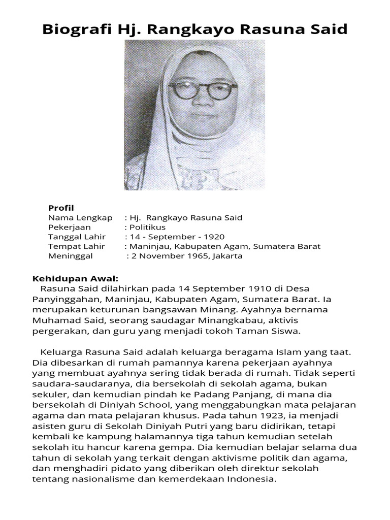 Biografi Hj. Rangkayo Rasuna Said - 20240305 - 161420 - 0000 | PDF