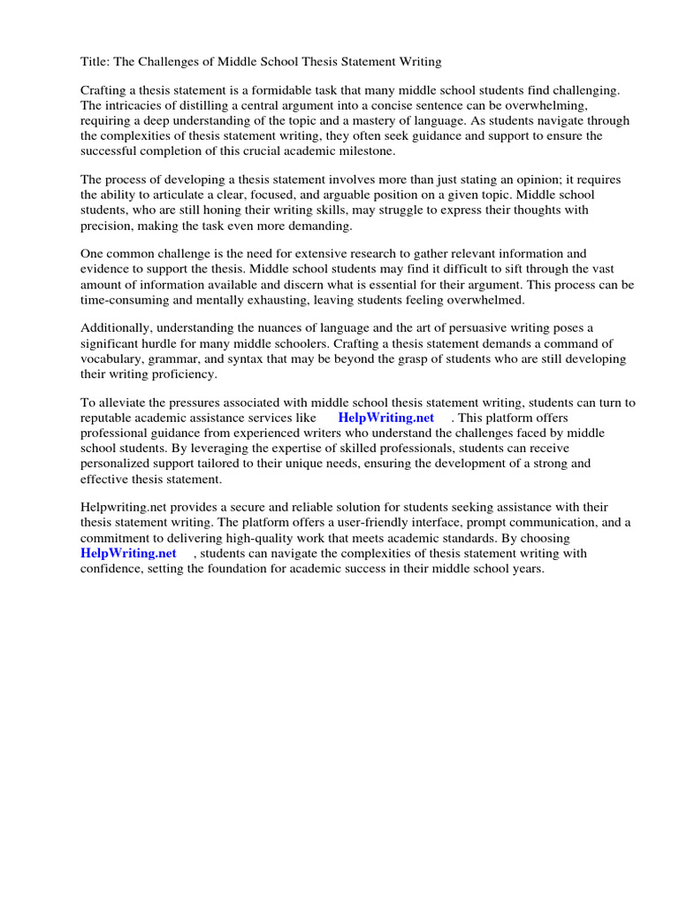 Thesis Statement Writing For Middle School | PDF | Essays | Thesis